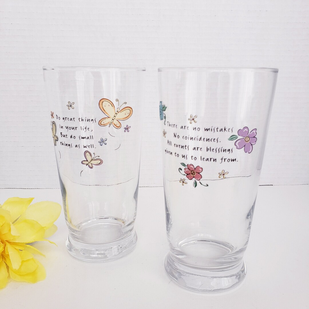 Set of 2 Libbey Inspirational Glassware, Butterflies and Flowers - Etsy