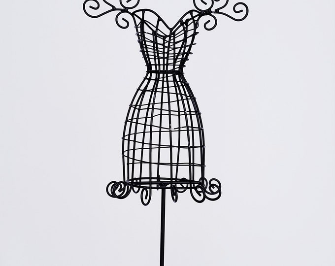Metal Wire Dress Sculpture Jewelry Stand, Black Metal Dress Form ...