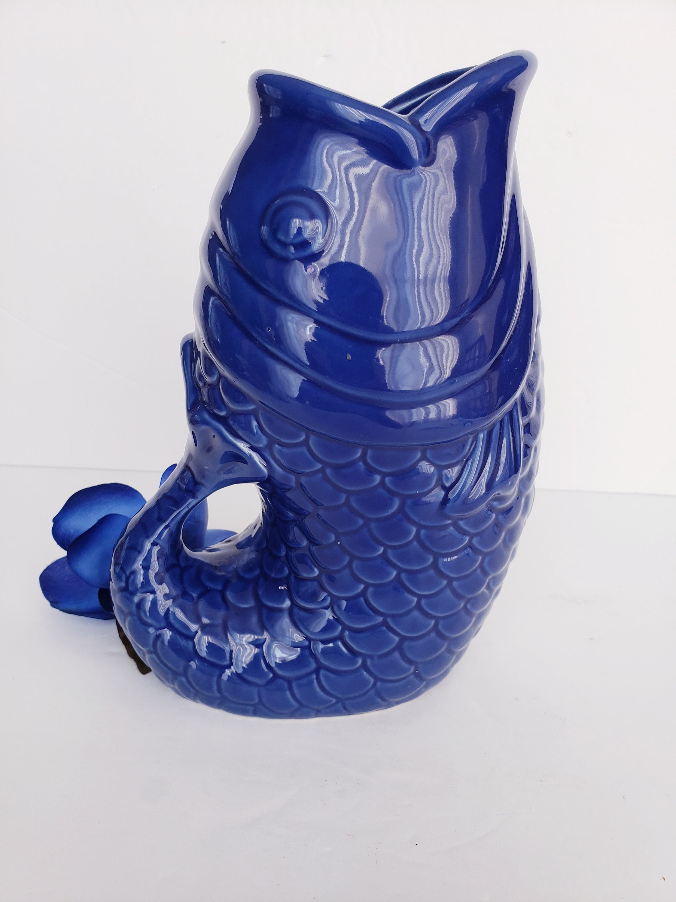 Cobalt Blue Glug Big Fish Jug/vase - Etsy