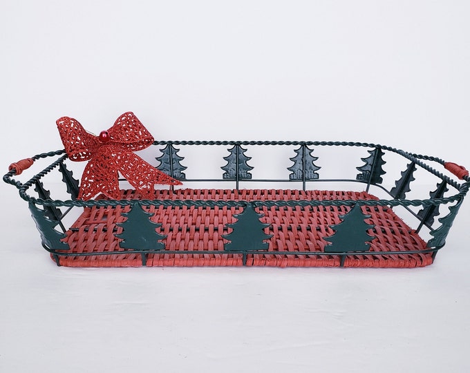 Metal Christmas Tree Basket/tray, Red Wicker Base, Metal Basket - Etsy