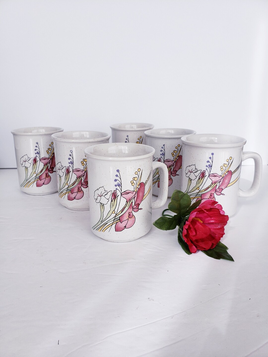 Set of 6 Vintage Alco Industries Stoneware Mugs, Pink Florals - Etsy