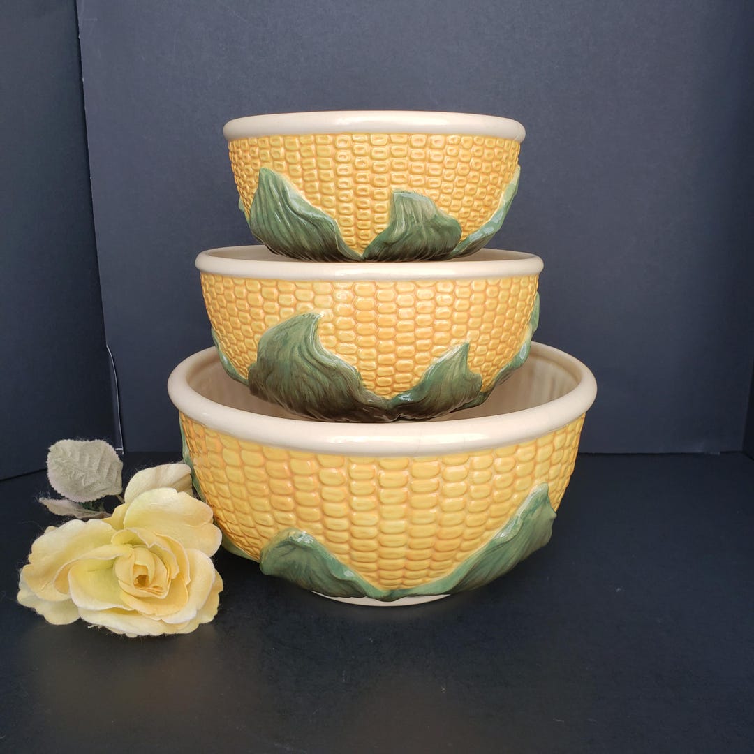 Set of 3 Tender Heart Treasures Corn on the Cob Nesting Mixing/serving ...
