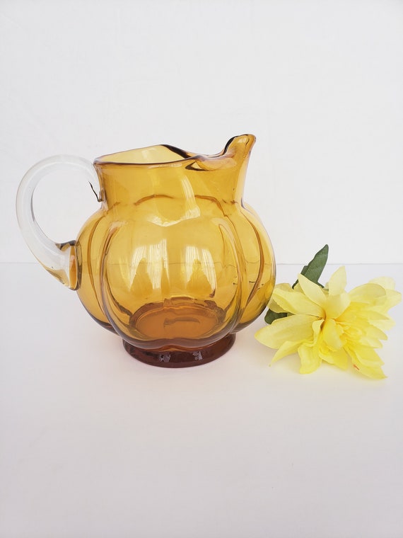 Vintage Amber Ribbed Glass Pitcher Home & Living Kitchen & Dining etna ...