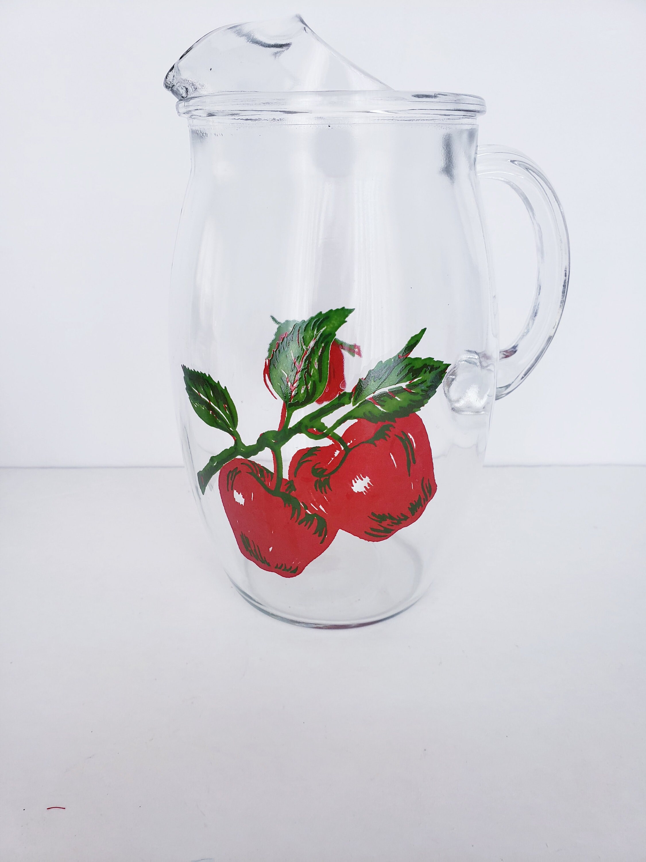 Vintage Clear Glass Hand Painted Apples and Branches Ice Lip Pitcher ...