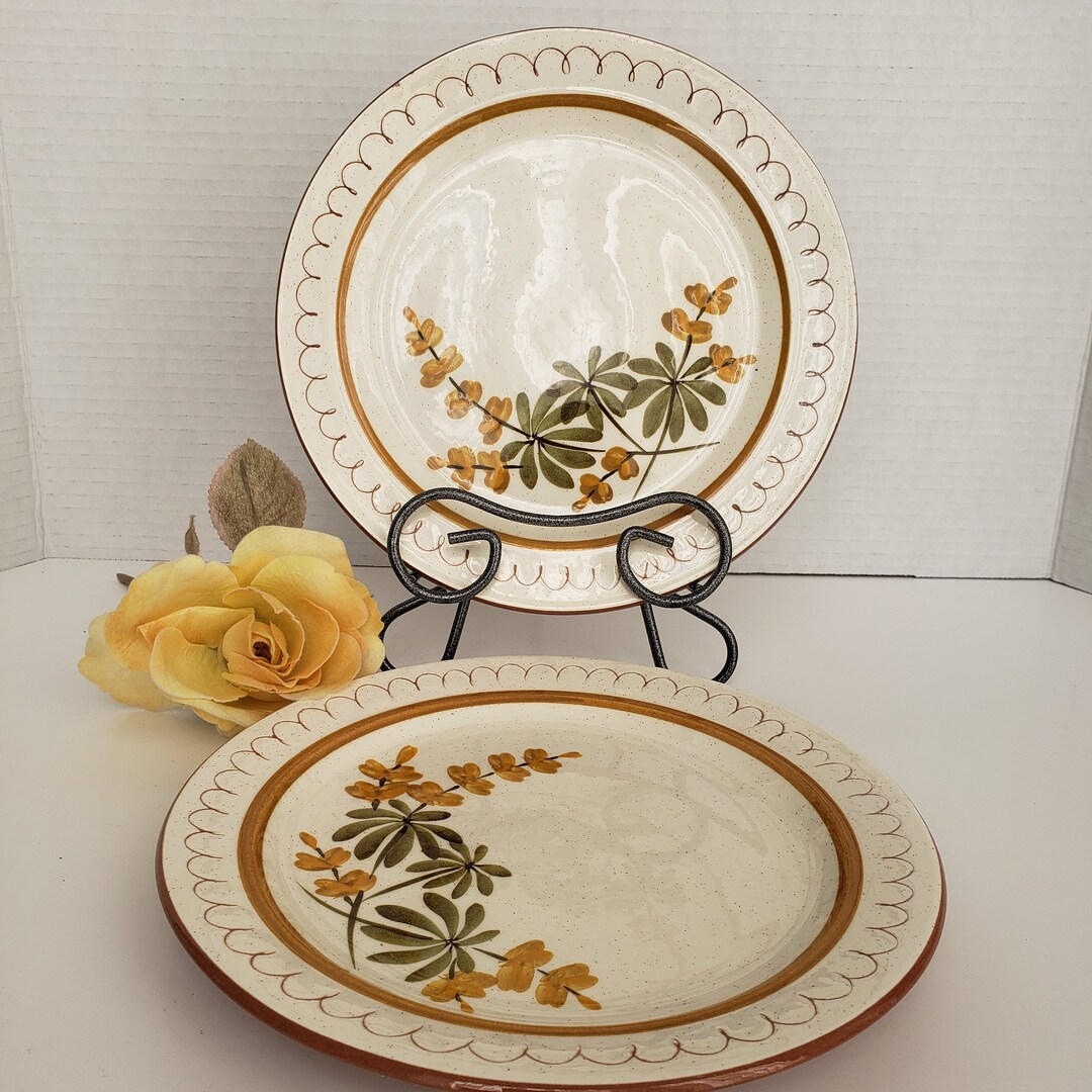 Set of 2 Stangl Golden Blossom Salad Plate Brown Trim, Yellow Band - Etsy