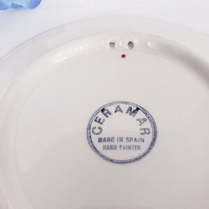 Ceramar Decorative Plate, Blue and White With Turquoise and Pink Flowers, Wall Hanging, Made in ...