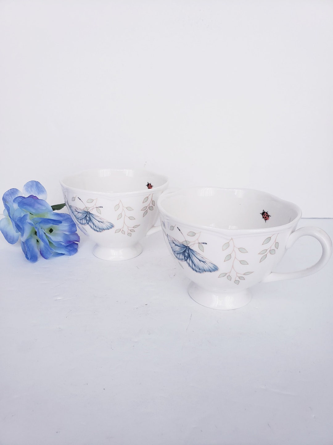 Set of 2 Lenox Butterfly Meadow Monarch Footed Cups, Louise De Luyer ...