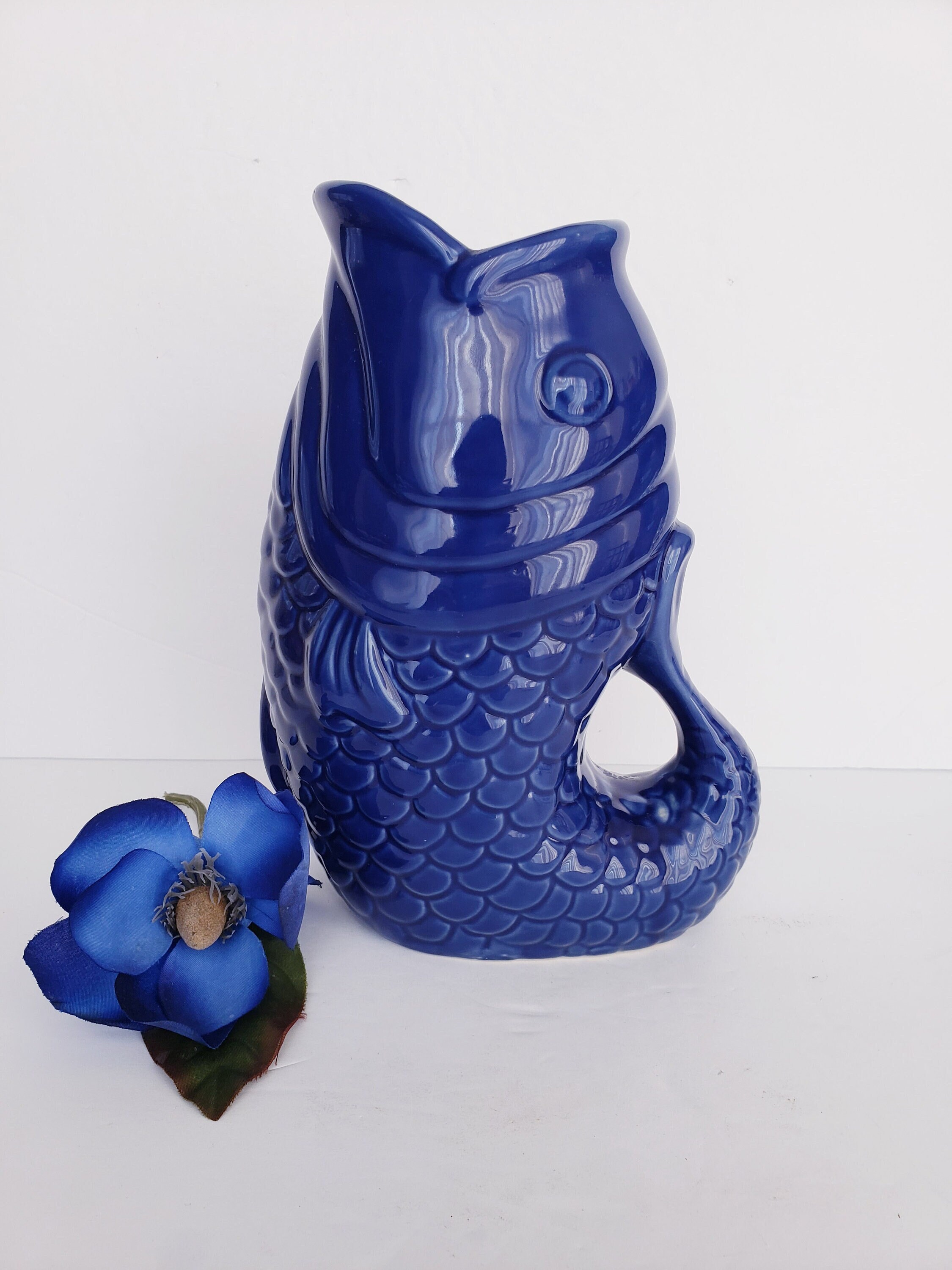 Cobalt Blue Glug Big Fish Jug/vase - Etsy