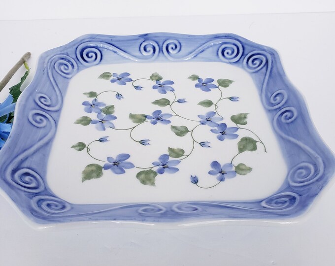 Vintage Andrea by Sadek 'forget Me Not' Square Plate, Scrolls, Blue ...