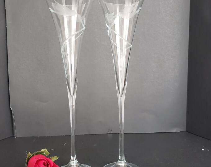 Pair of Etched Crystal Dove Toasting Champagne Flutes, Doves and ...