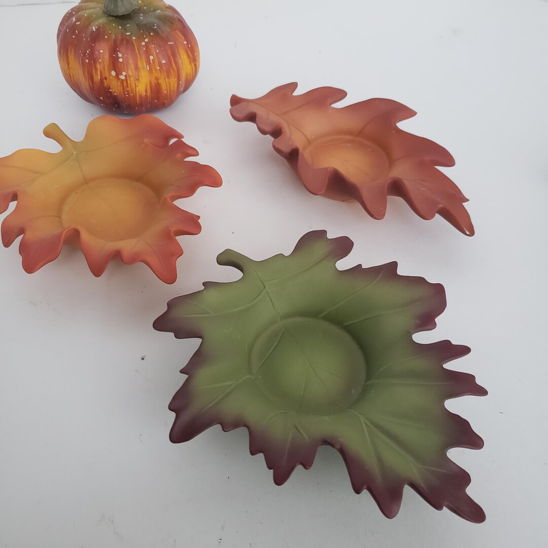 Set of 3 Partylite Whispering Leaves Tealight Holders, Fall Leaves ...
