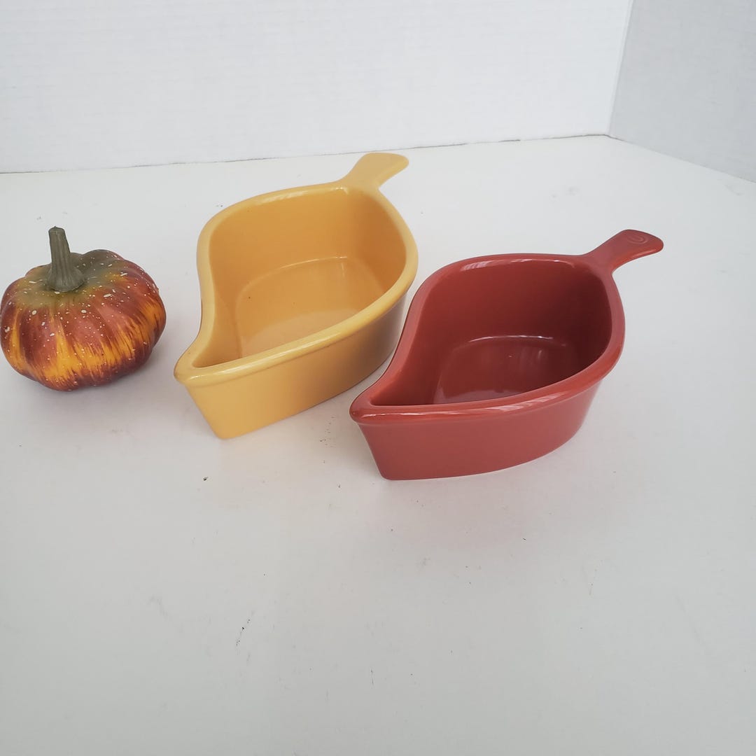 Set of 2 Chantal Ceramic Leaf-shape Dishes, Rust and Yellow - Etsy