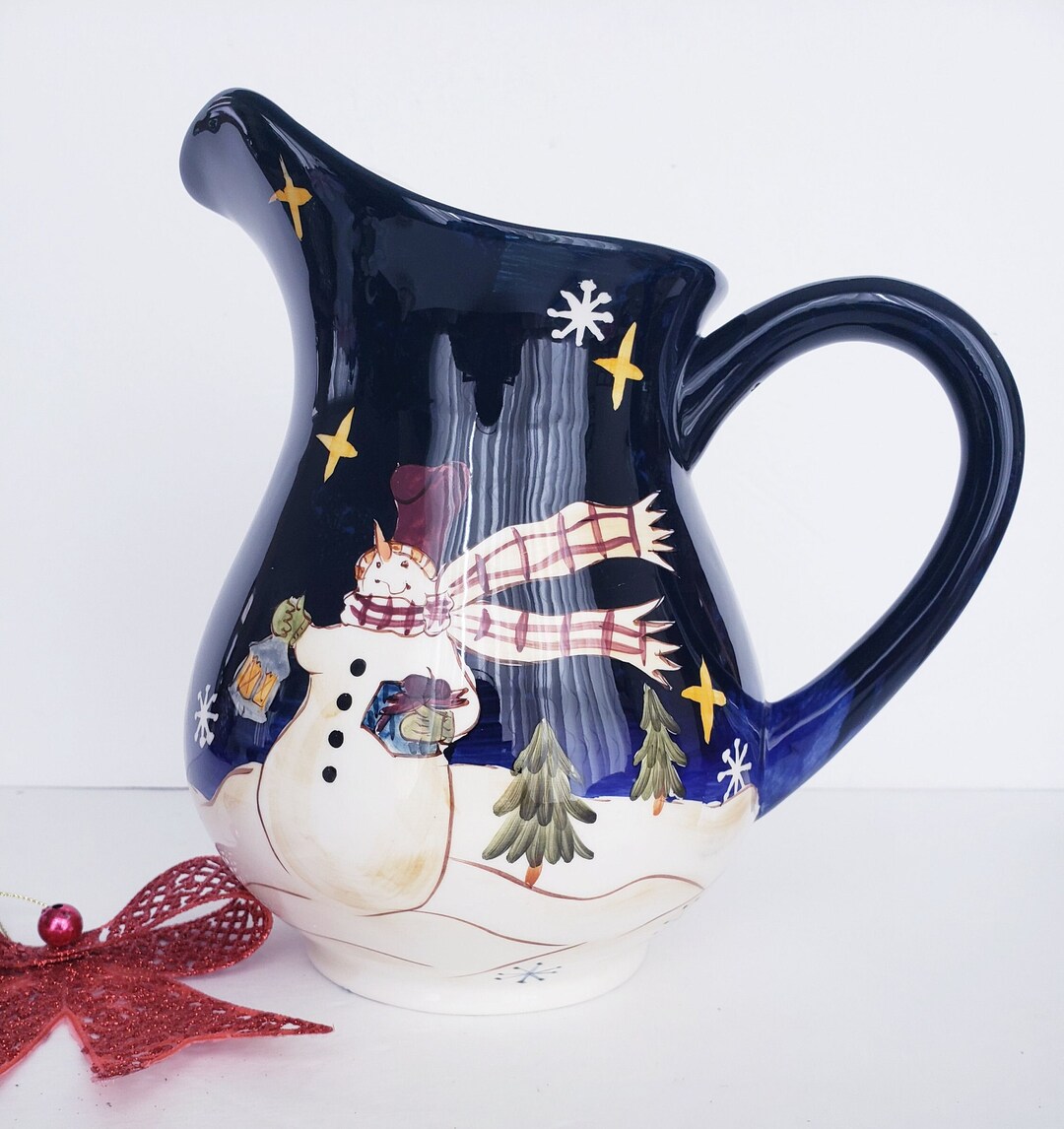 Wong Ceramic Snowman Pitcher, Snowflakes, Stars and Trees - Etsy