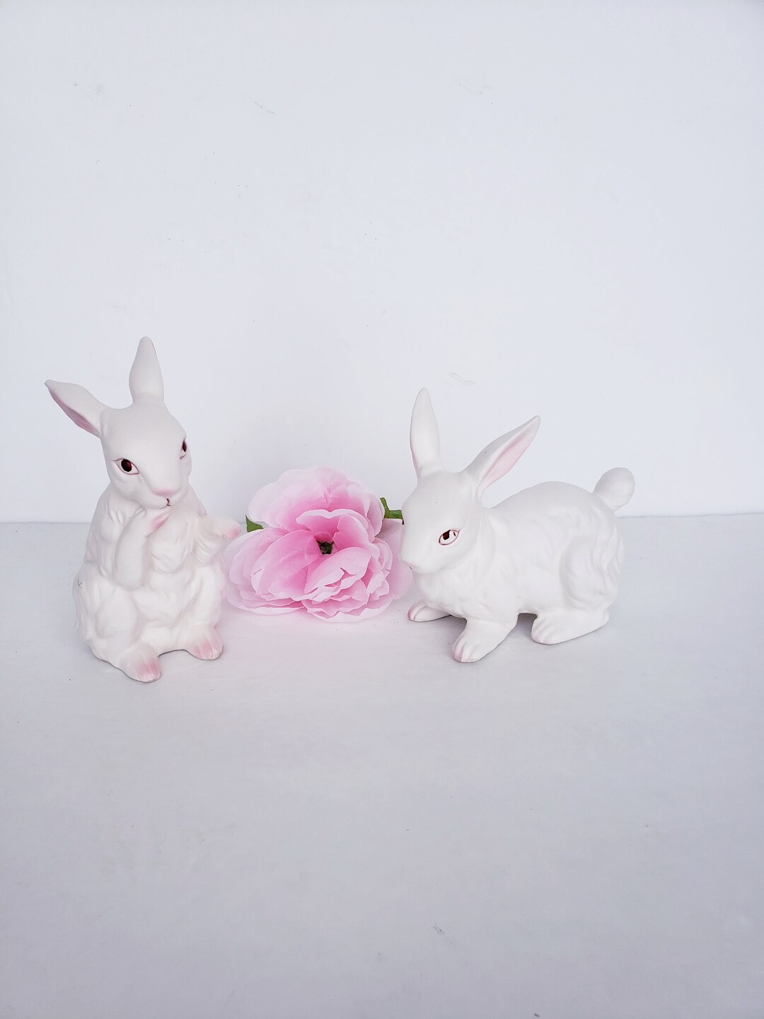 Set of 2 Vintage Napco Rabbits, White and Pink, Easter Bunnies, Bunny ...