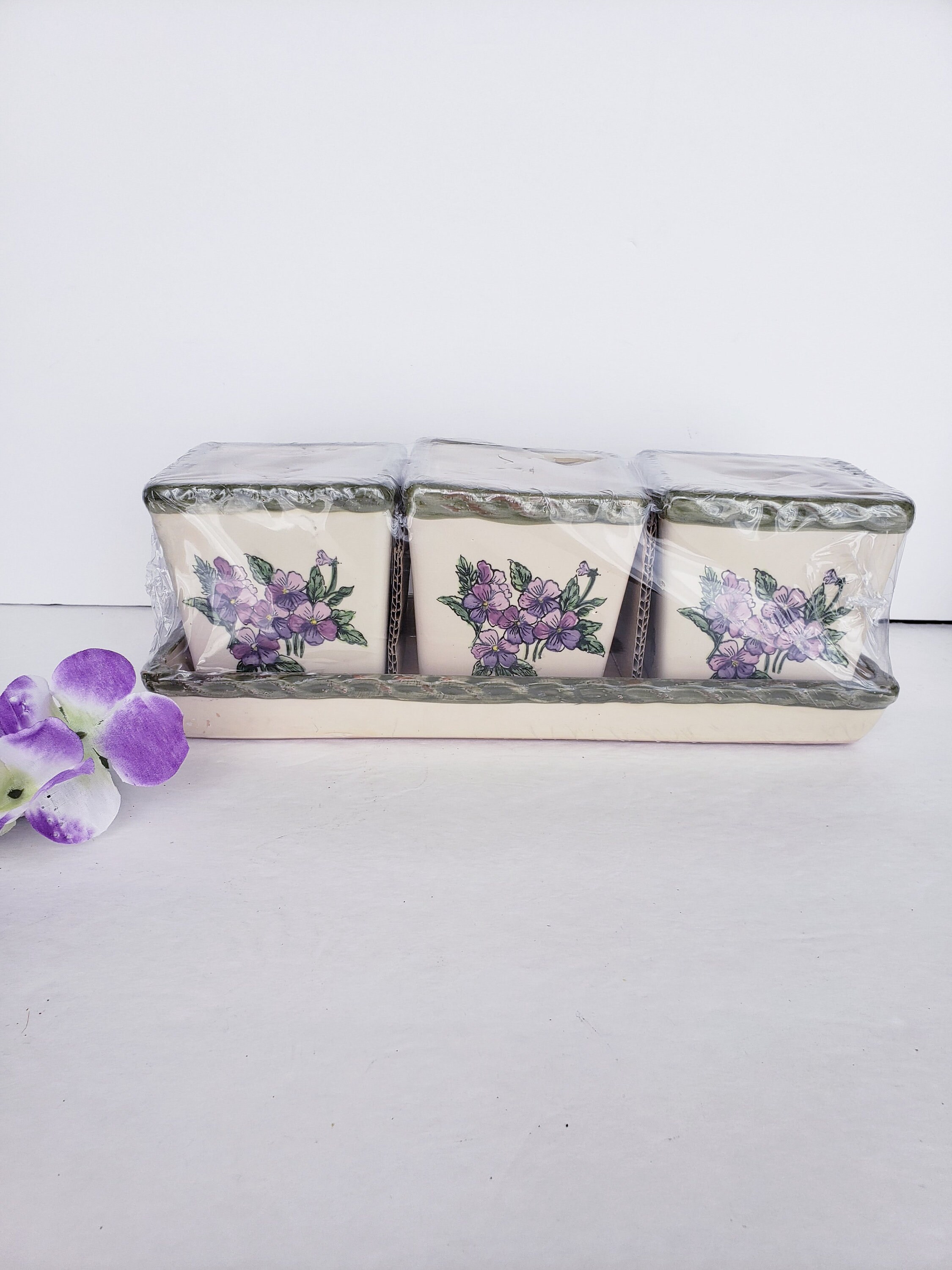 Pacific Rim Hand Painted Decorative Planters and Tray Set 4 | Etsy