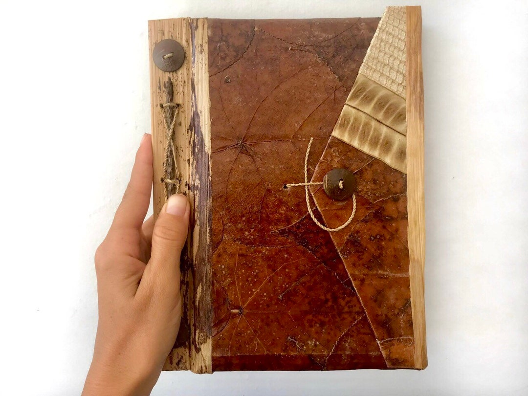 Brown Natural Leaf Handcrafted Notebook, Vintage Vegan Leather Journal ...