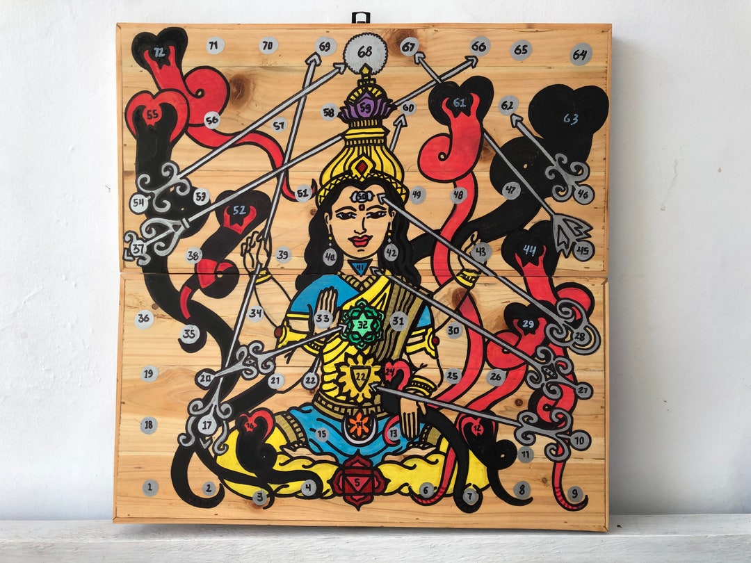 Custom Made Wooden Leela Game With Hand Painted Goddess, Hand Made ...