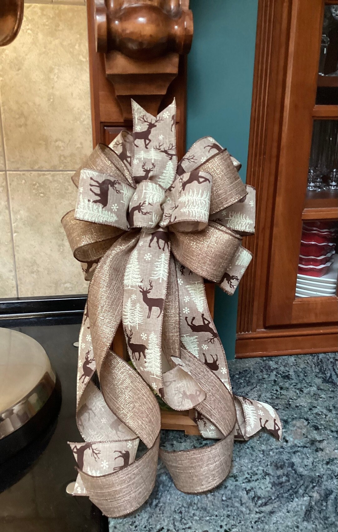 Rustic Farmhouse Shimmering Burlap Ribbon With Woodland Stag for Tree ...