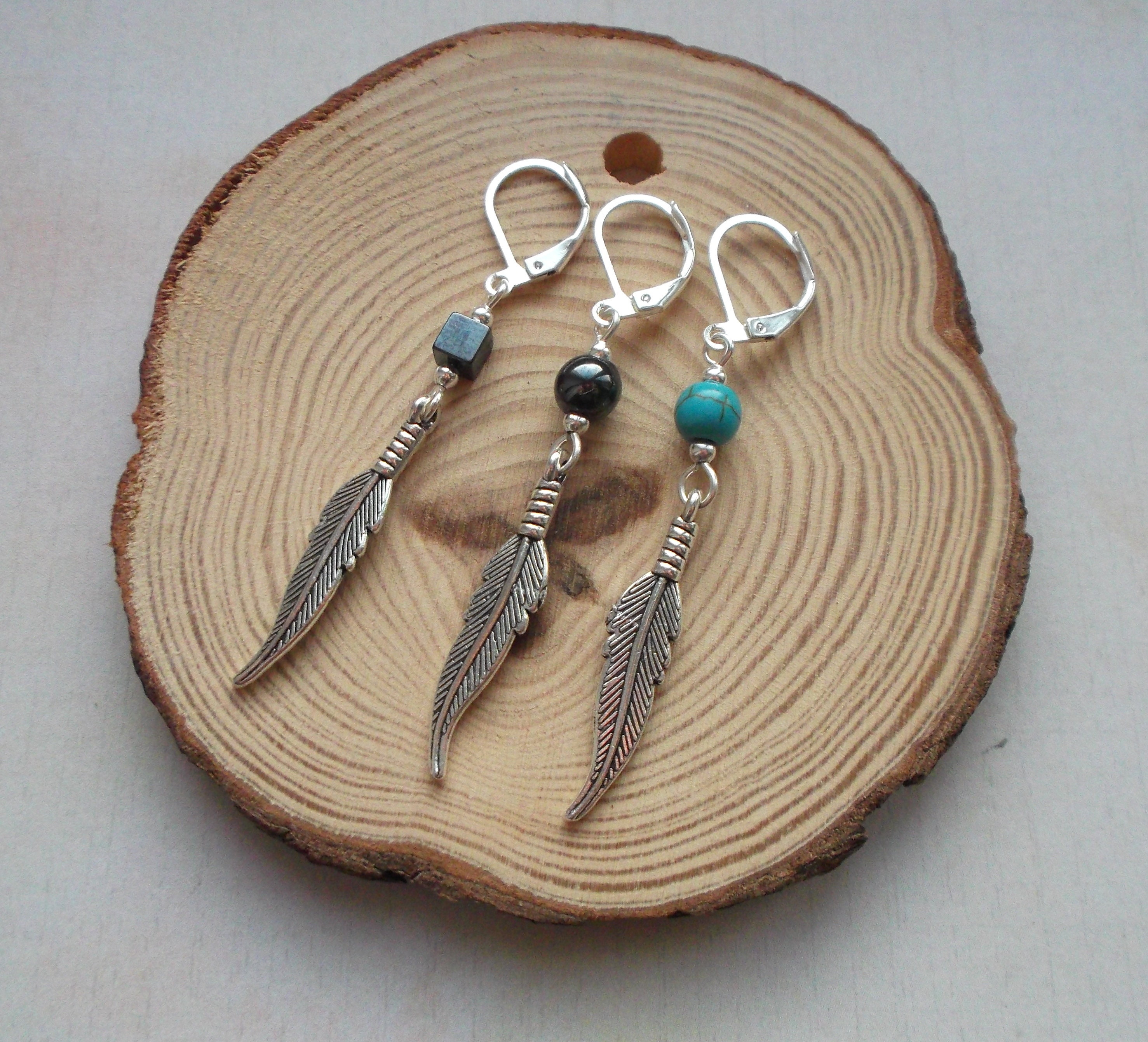 Mens Earrings Hematite Turquoise Feather. Dangle Earrings Men - Etsy Canada