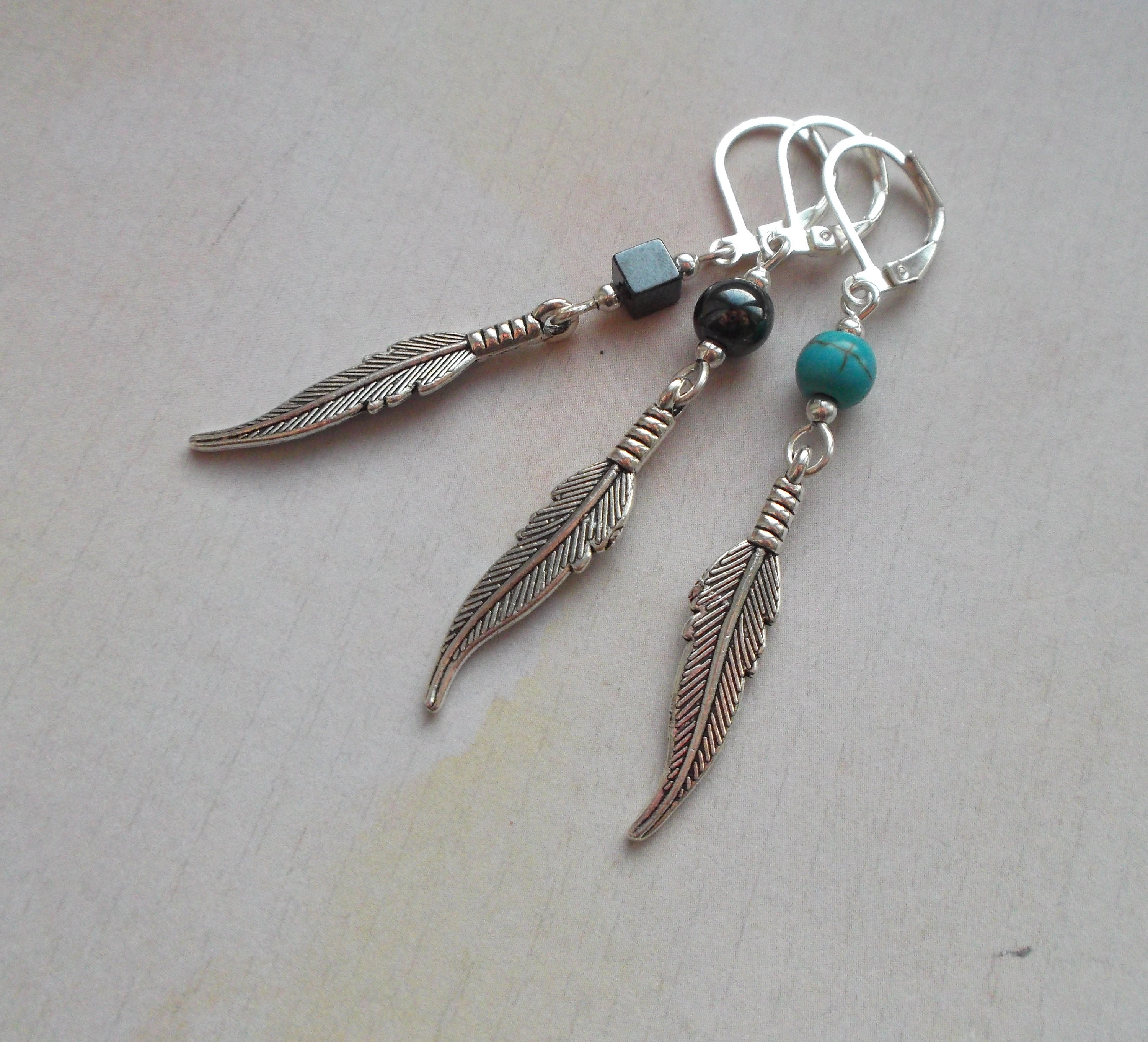 Mens Earrings Hematite Turquoise Feather. Dangle Earrings Men - Etsy Canada