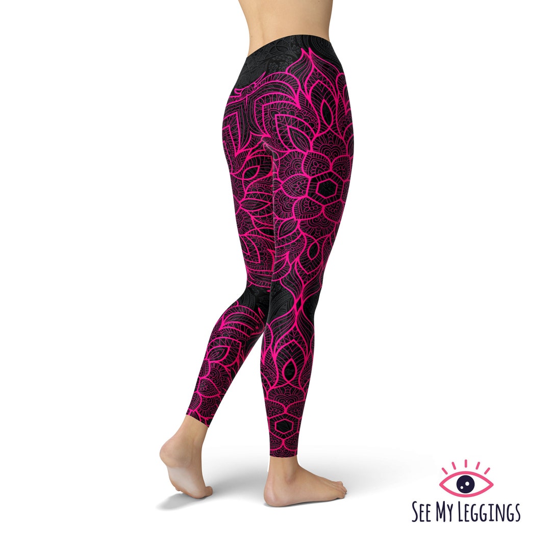 Black Pink Mandala Leggings Yoga Pants High Waist Leggings Printed