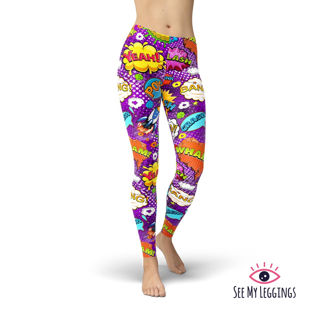 Comic Hero Leggings, Woman's Printed Leggings, Capri Workout Leggings ...
