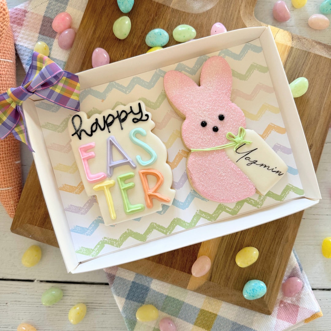 Personalized Peep Cookie Gift Box of 2 "happy Easter" Plaque Cookie and ...