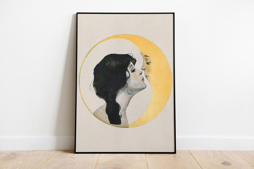 Vintage Woman Kissing Moon Poster Dear Old Dixie Moon, Antique Moon ...
