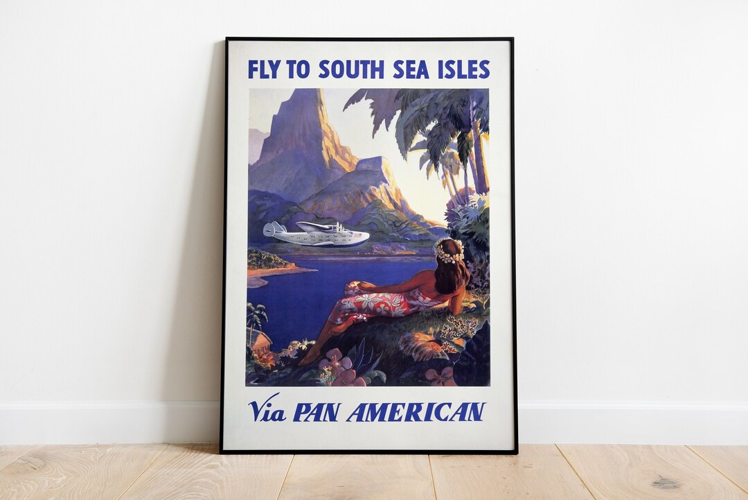 Vintage South Sea Isles Pan Am Airline Travel Poster Aviation Wall Art ...