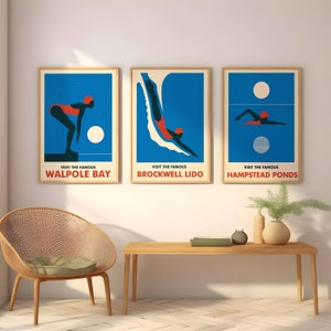 Hampstead Ponds, Walpole Bay, Brockwell Lido Vintage Swim Print Set ...