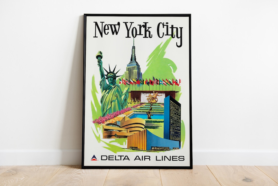 Delta Airlines Poster Aviation Wall Art Print New York Skyline Travel ...