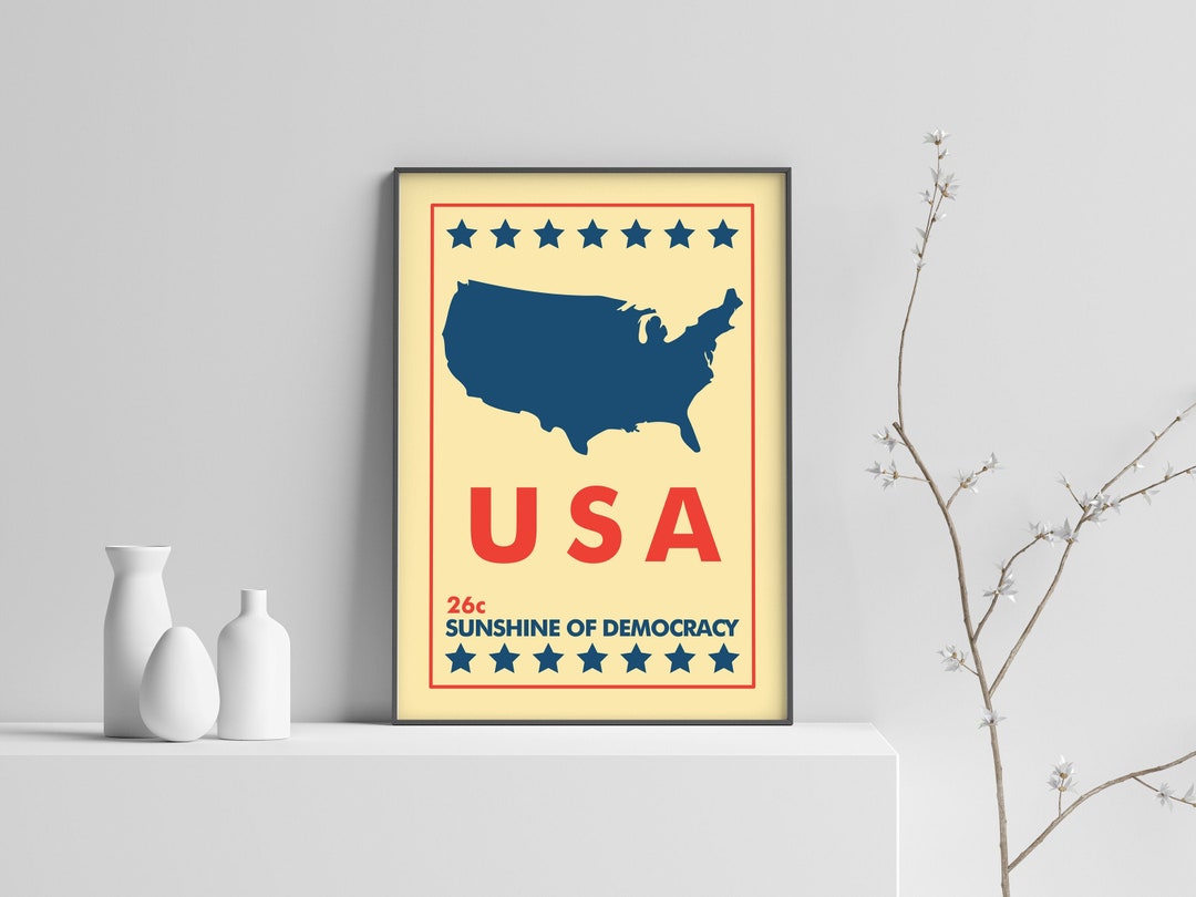 Illustrated Retro USA Map Post Stamp Poster Exhibition Print - Etsy