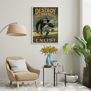 Vintage Mad Brute Propaganda Enlist Poster WW2 Wall Art Print ...