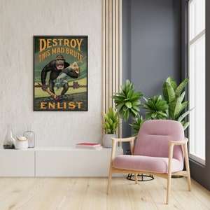 Vintage Mad Brute Propaganda Enlist Poster WW2 Wall Art Print ...