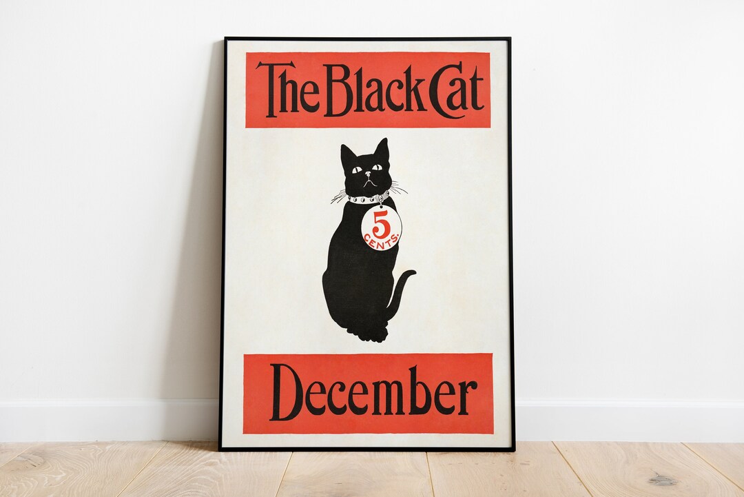 Vintage Black Cat December Advert Poster Funny Cat Wall Art - Etsy
