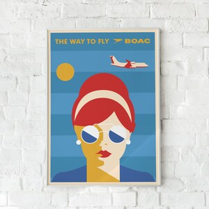 Retro BOAC Airline Travel Poster Aviation Wall Art Print Pilot Gift ...