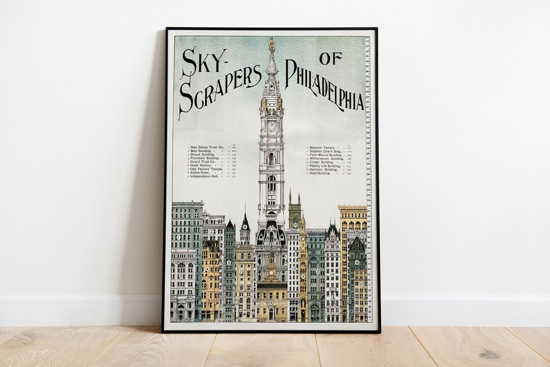 Retro Philadelphia City Skyline Poster Skyscraper Painting Triptych ...