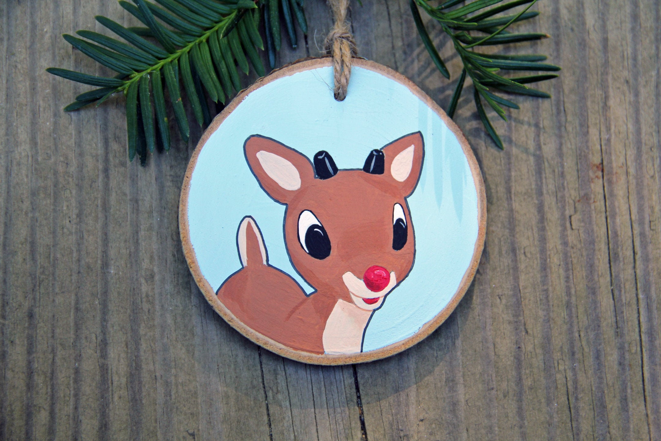 Rudolph Ornament, Rudolph the Red-nosed Reindeer, Wood Slice Ornament ...