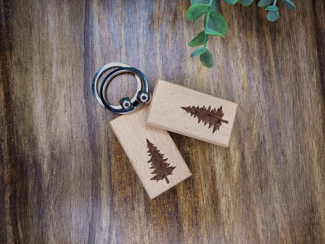 Pine Tree Keychain, Wood Key Chain, Engraved Keychain, Rustic Keychain ...