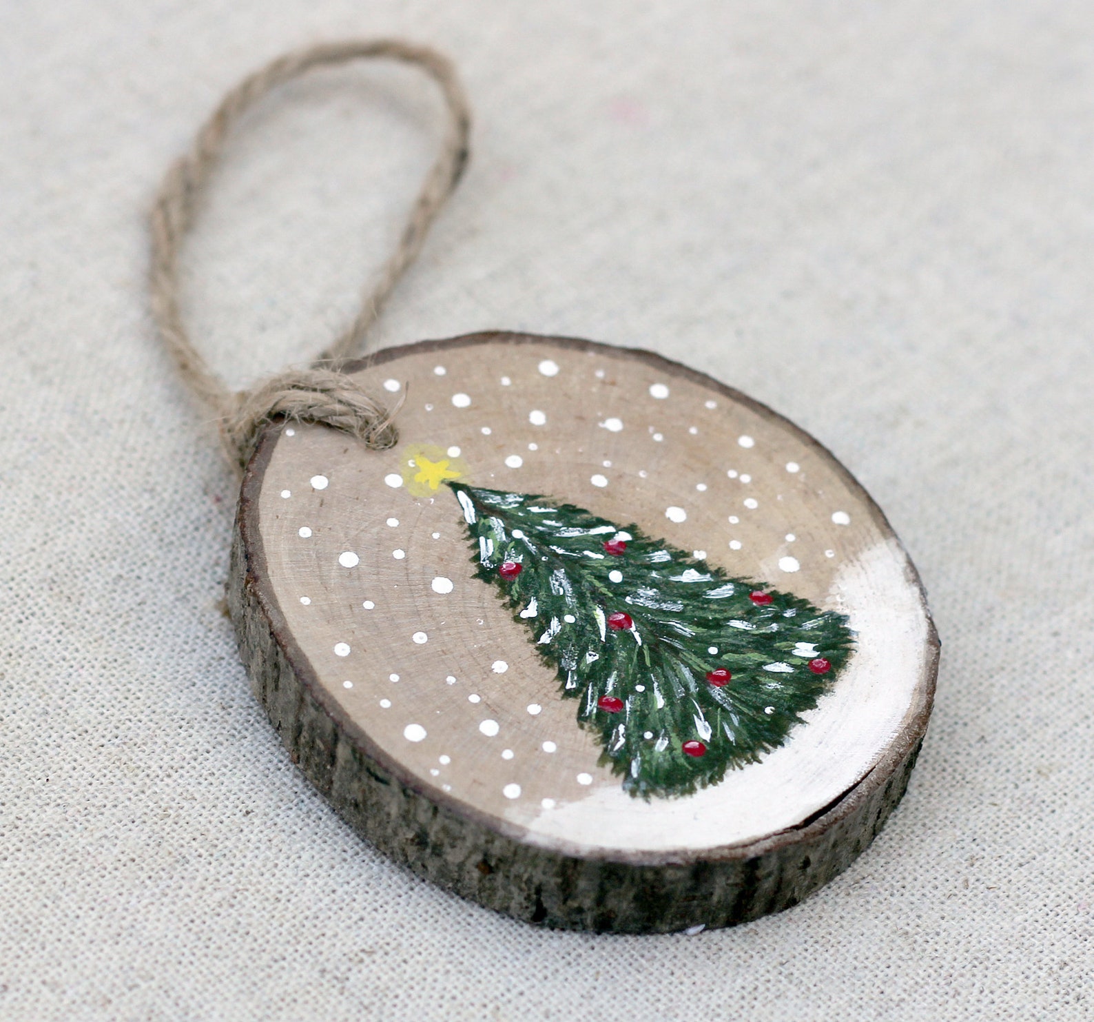 Christmas Tree Wood Slice Ornament, Rustic Ornament, Wooden Christmas ...