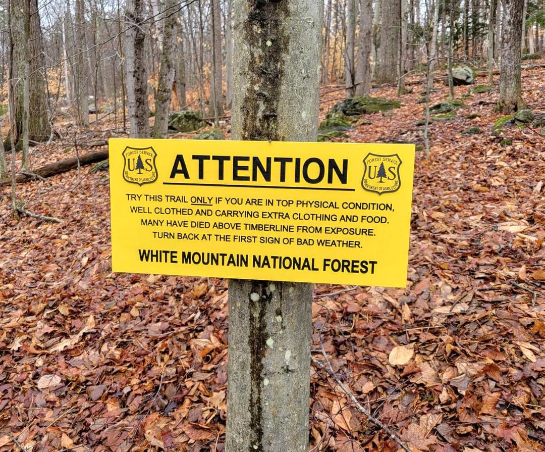 White Mountain Warning Sign, Presidential Range, New Hampshire Trail ...