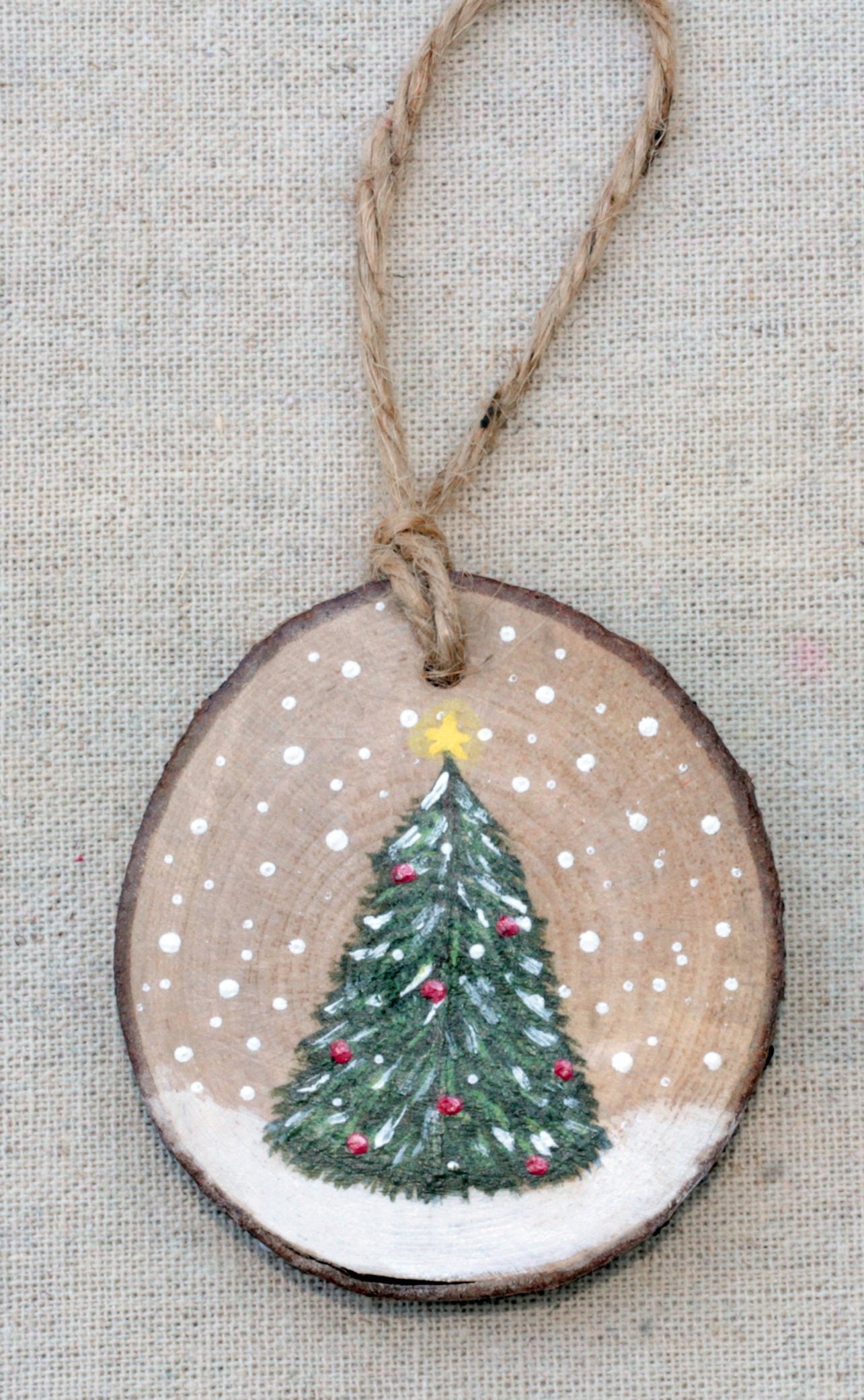 Christmas Tree Wood Slice Ornament, Rustic Ornament, Wooden Christmas ...