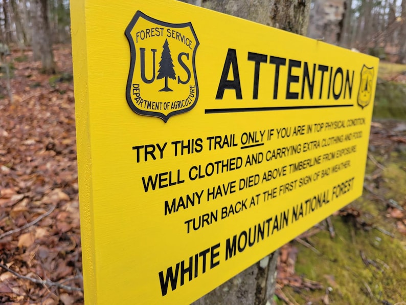 White Mountain Warning Sign, Presidential Range, New Hampshire Trail ...