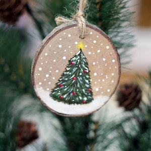 Christmas Tree Wood Slice Ornament, Rustic Ornament, Wooden Christmas ...