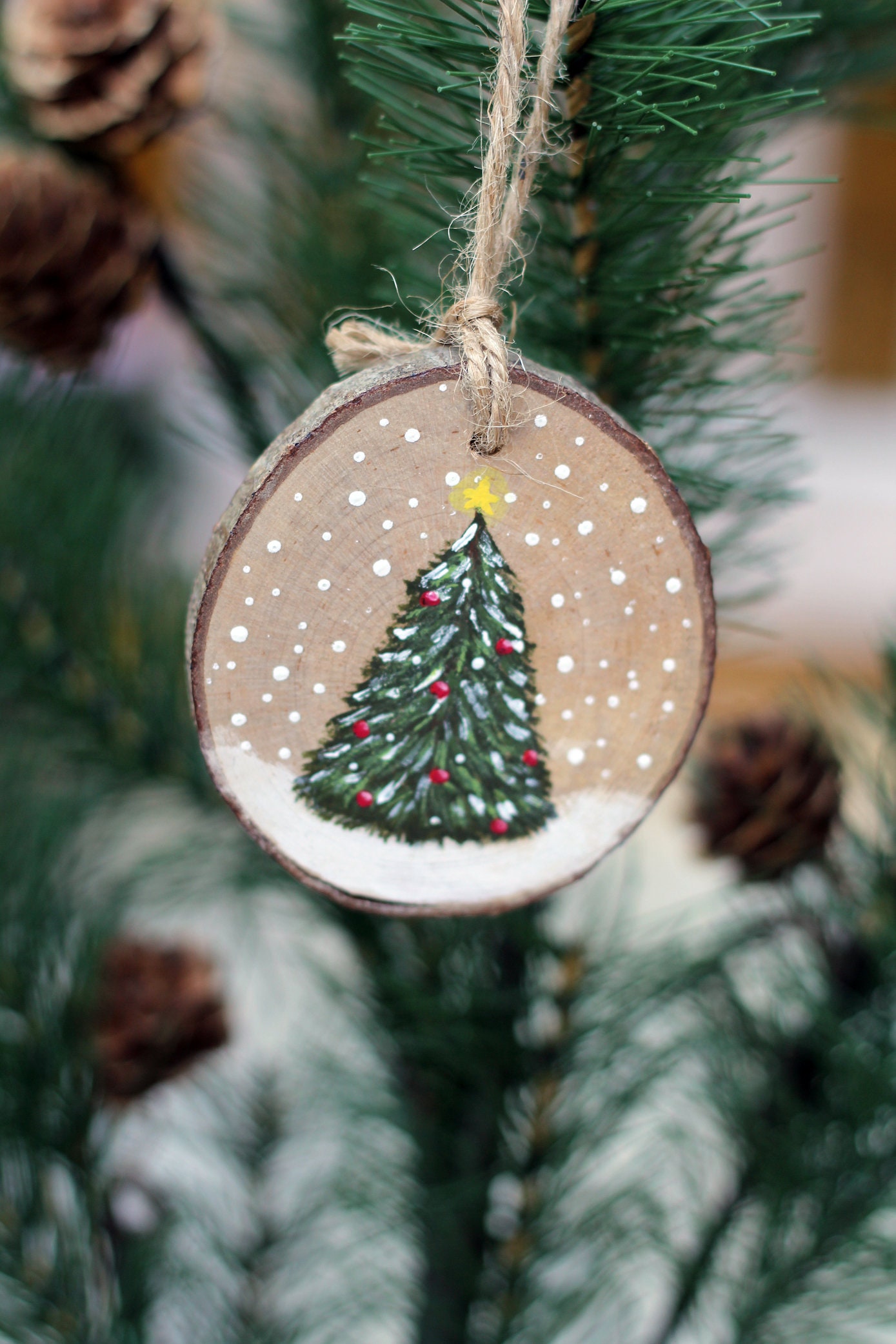 Christmas Tree Wood Slice Ornament, Rustic Ornament, Wooden Christmas ...