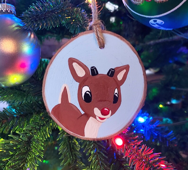 Rudolph Ornament, Rudolph the Red-nosed Reindeer, Wood Slice Ornament ...