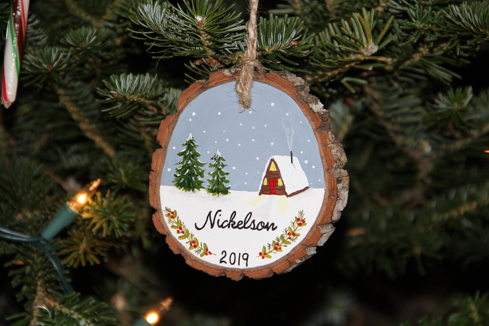 Snowy A-frame Cabin Wood Slice Ornament Rustic Ornament | Etsy