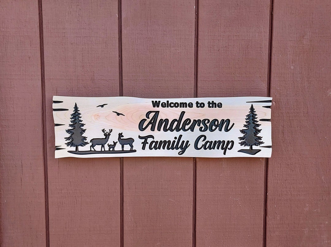 Custom Wildlife & Pine Tree Sign, Camp Sign, Cabin Decor, Rustic Sign ...