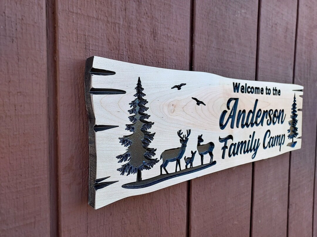 Custom Wildlife & Pine Tree Sign, Camp Sign, Cabin Decor, Rustic Sign ...