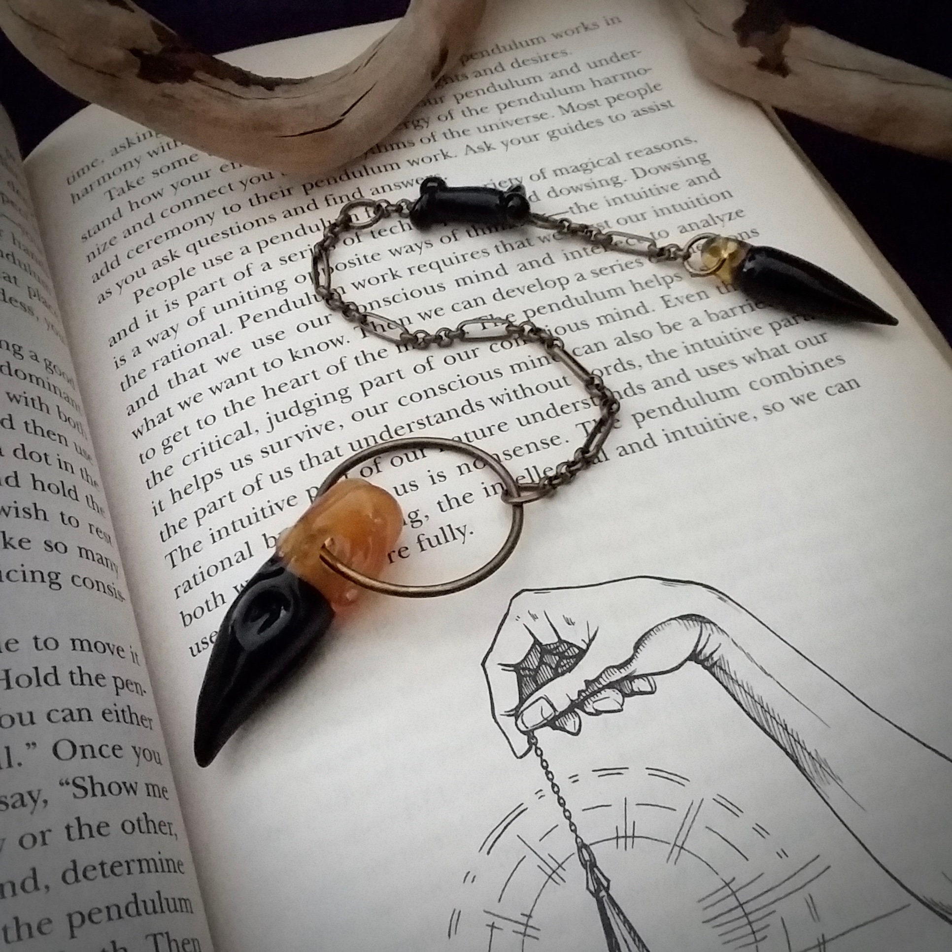 Glass Bird Skull & Bone Pendulum - Etsy